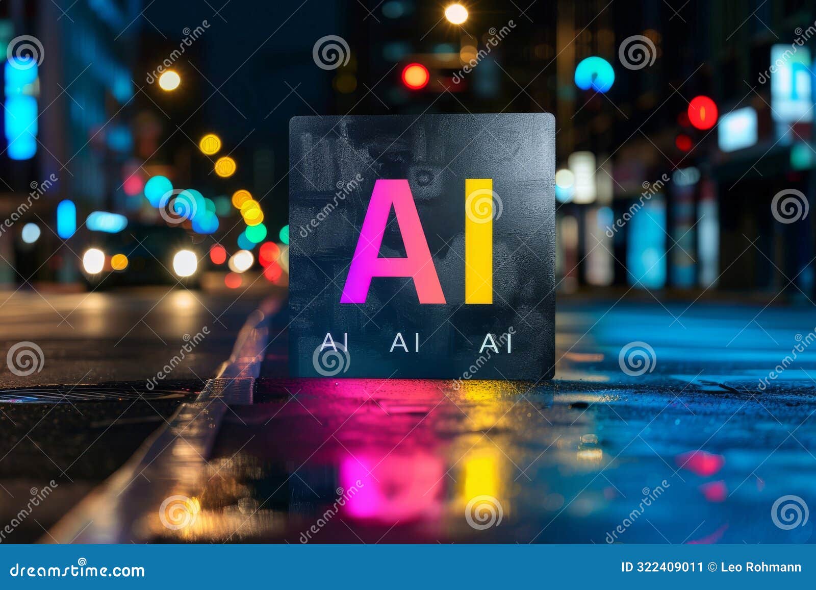 AI Lightbox in Urban Night Setting, Digital Art, Technology Innovation ...