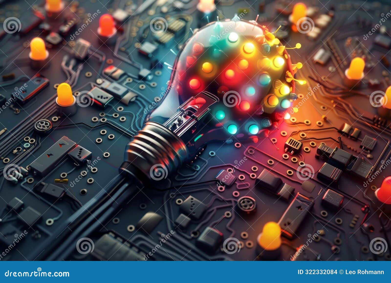 AI Lightbulb on Circuit Board, Advanced Artificial Intelligence ...