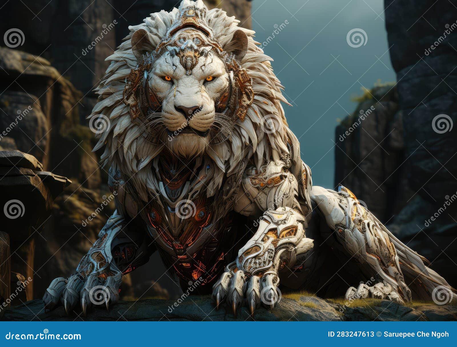 Ai Lion Cyborg in the Style of Baroque Sci-fi Stock Illustration ...