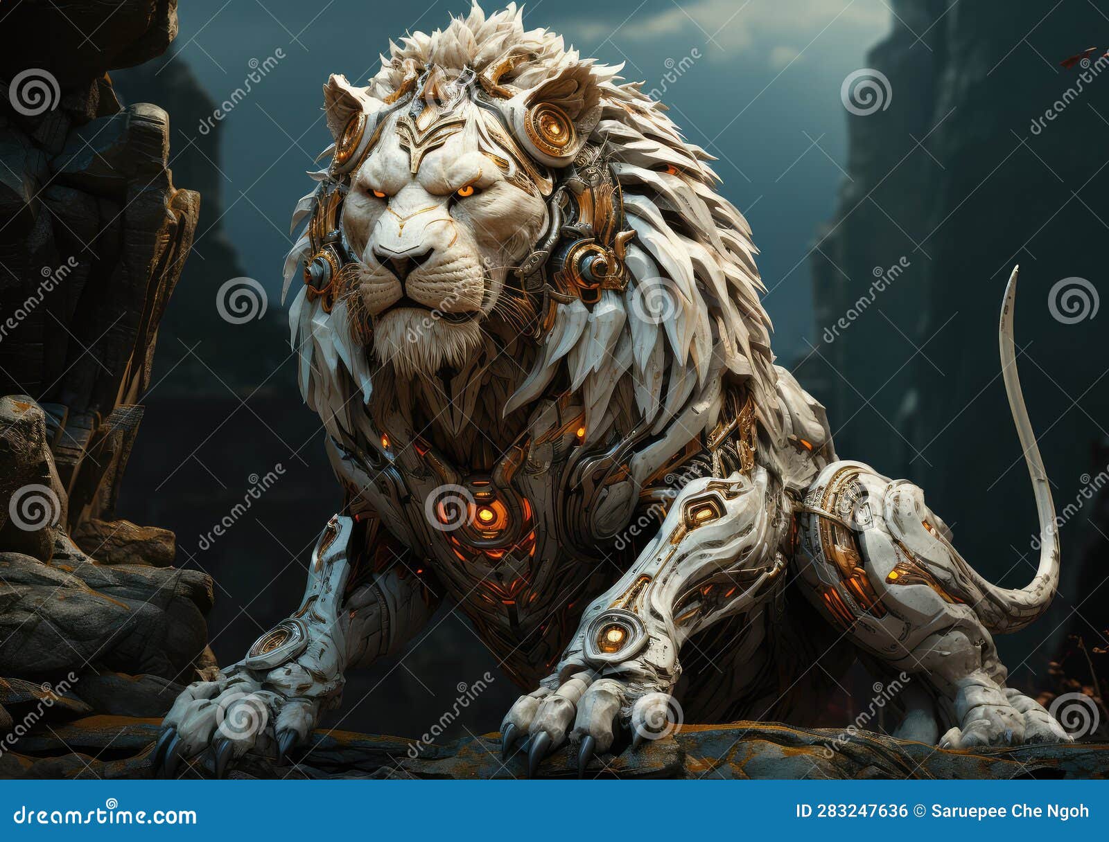 Ai Lion Cyborg in the Style of Baroque Sci-fi Stock Illustration ...