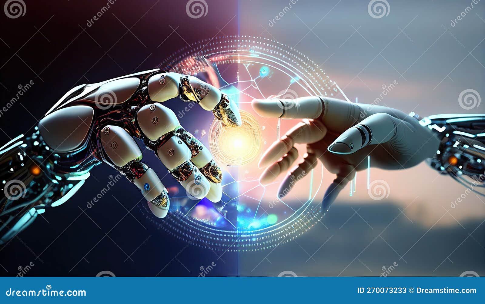 AI, Machine Learning, Hands of Robot and Human Touching Big Data ...