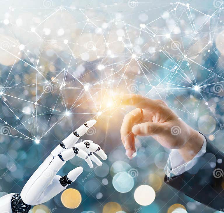 AI, Machine Learning, Hands of Robot and Human Touching on Big Data ...