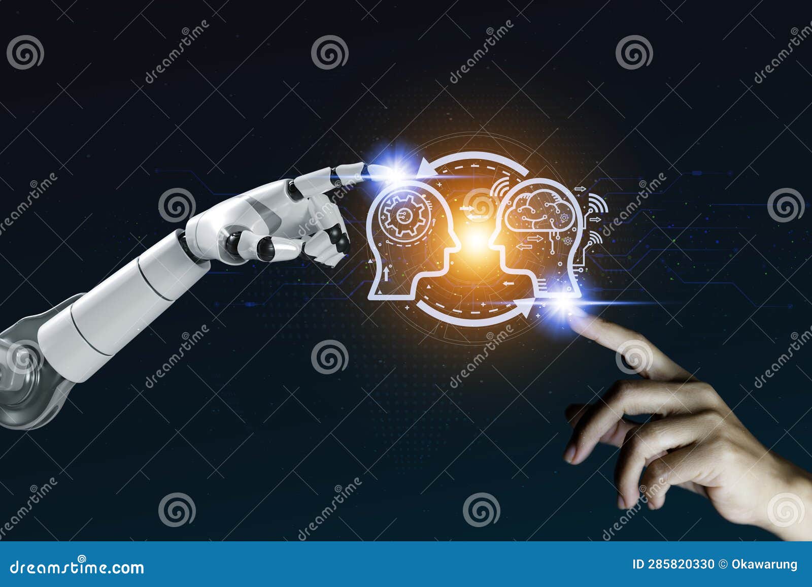 AI,Machine Learning, Robotic Hand and Human Touch Global Virtual Icon ...