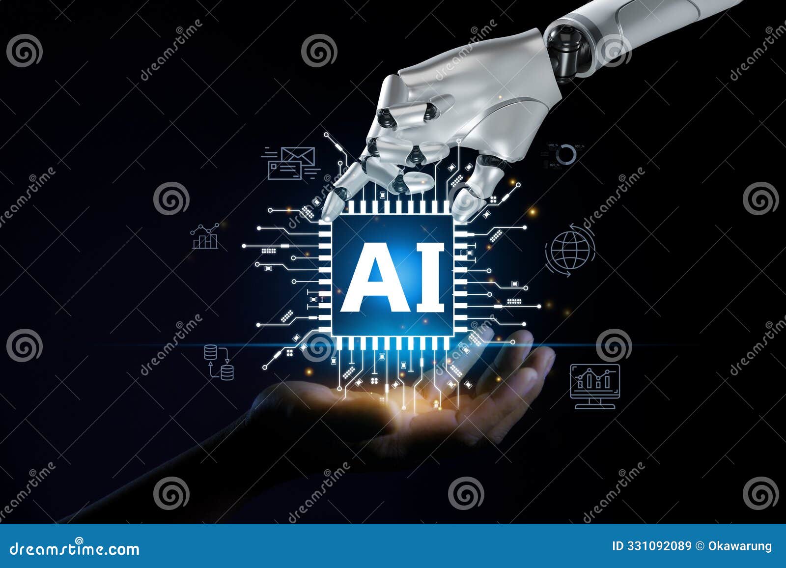 AI,Machine Learning, Robotic Hand and Human Touch AI Virtual Icon ...