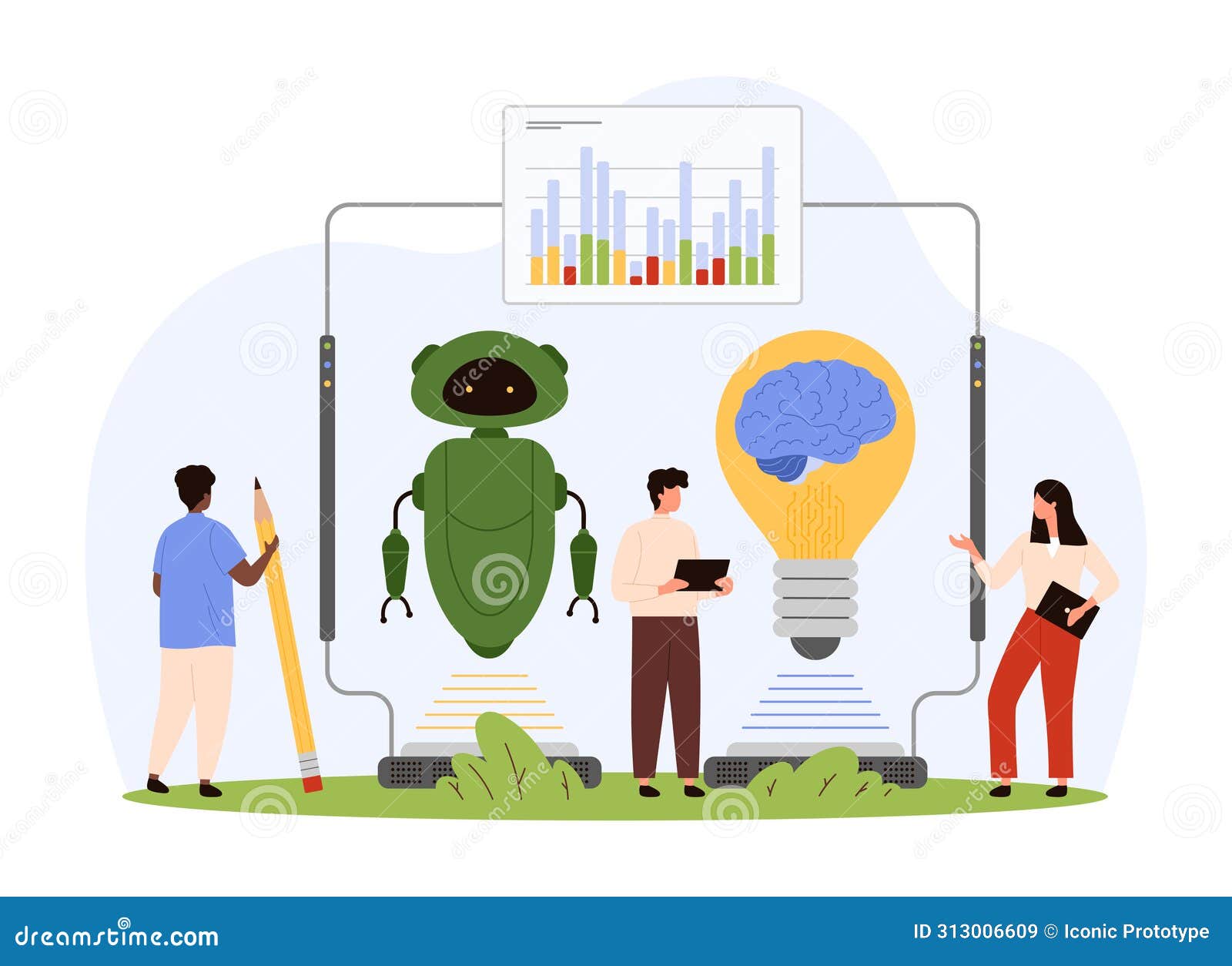 AI, Machine Learning, Tiny People Work with Connection of Robot and ...