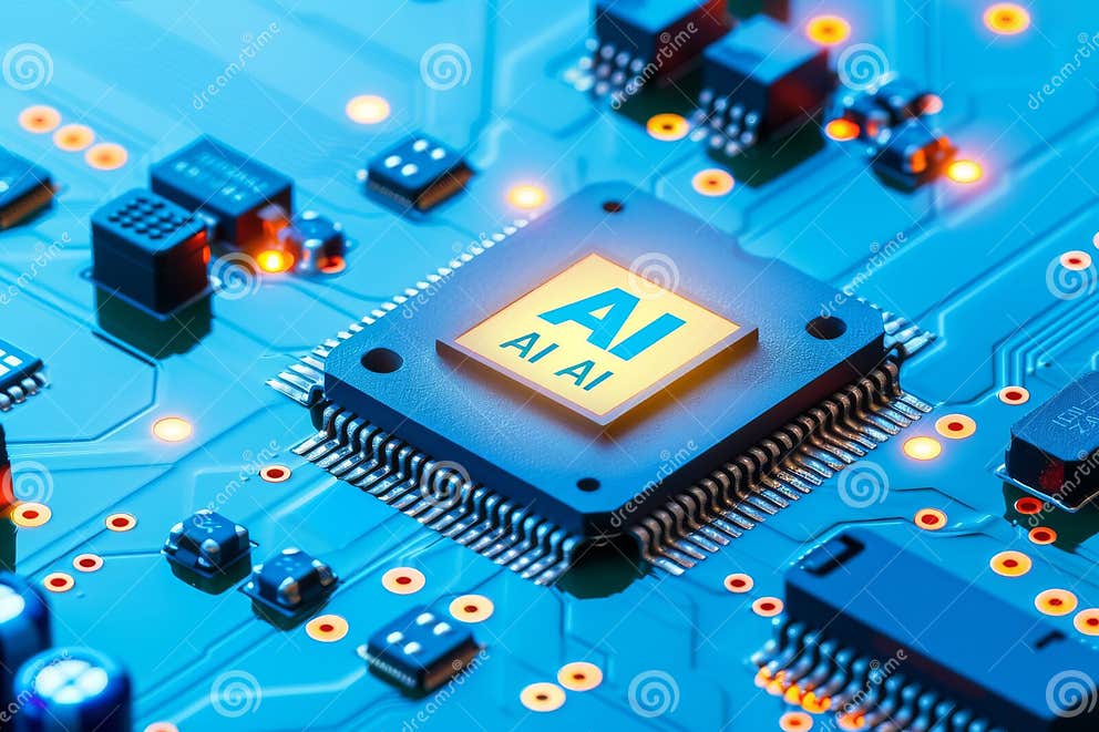 AI Microchip on Circuit Board with Glowing Elements Symbolizing ...