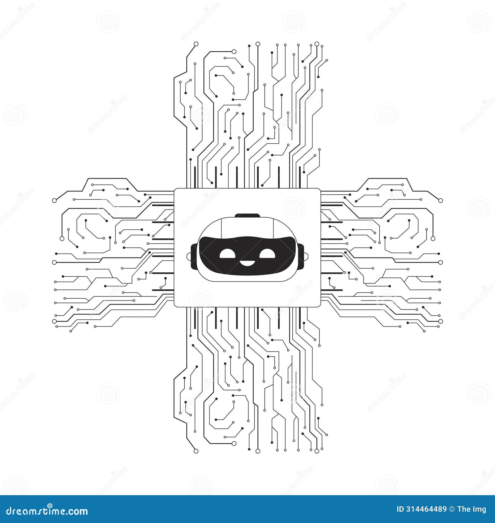 AI Microchip Cpu Black and White 2D Line Cartoon Object Stock Vector ...