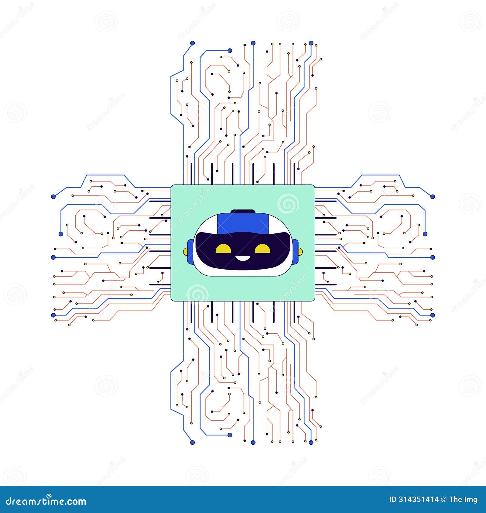Ai Microchip Cpu 2d Linear Cartoon Object Stock Vector Illustration
