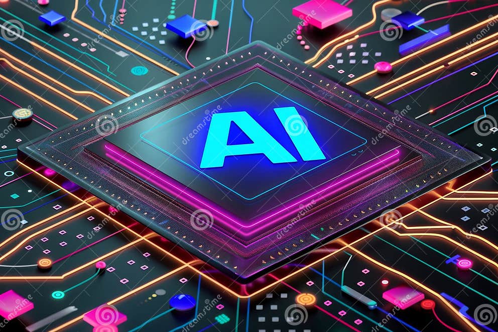 AI Microchip on a Futuristic Circuit Board, Representing Advanced Technology and Digital ...