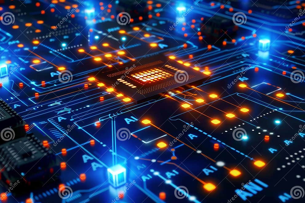 AI Microchip with Glowing Circuits, Illustrating Advanced Artificial ... AI Microchip with Glowing Circuits, Illustrating Advanced Artificial ...