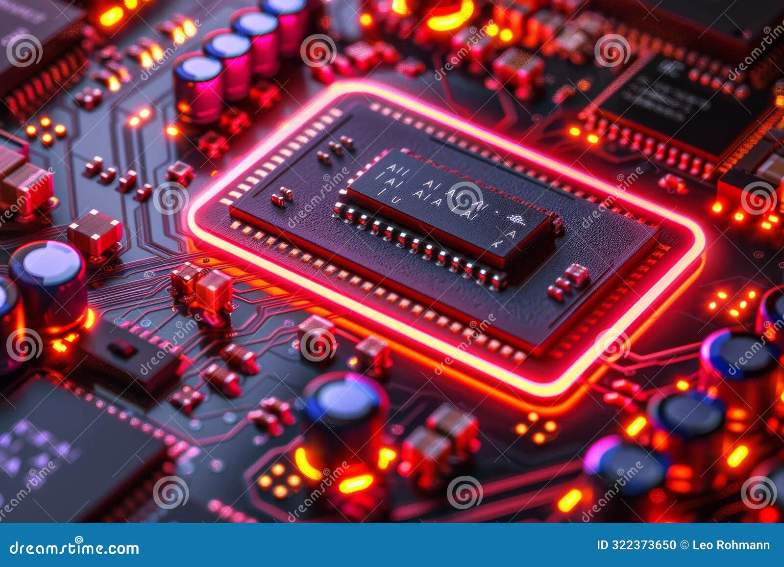 AI Microchip with Glowing Red Circuits, Advanced Electronic Hardware ...