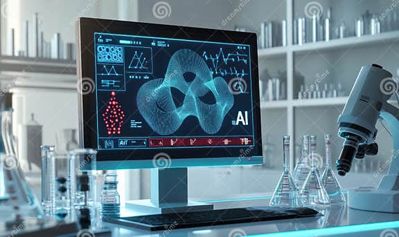 AI in Modern Lab Setting with Microscope Stock Image - Image of ...