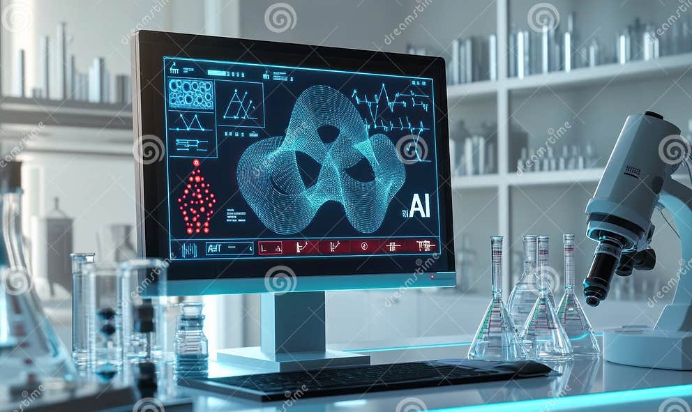 AI in Modern Lab Setting with Microscope Stock Image - Image of ...