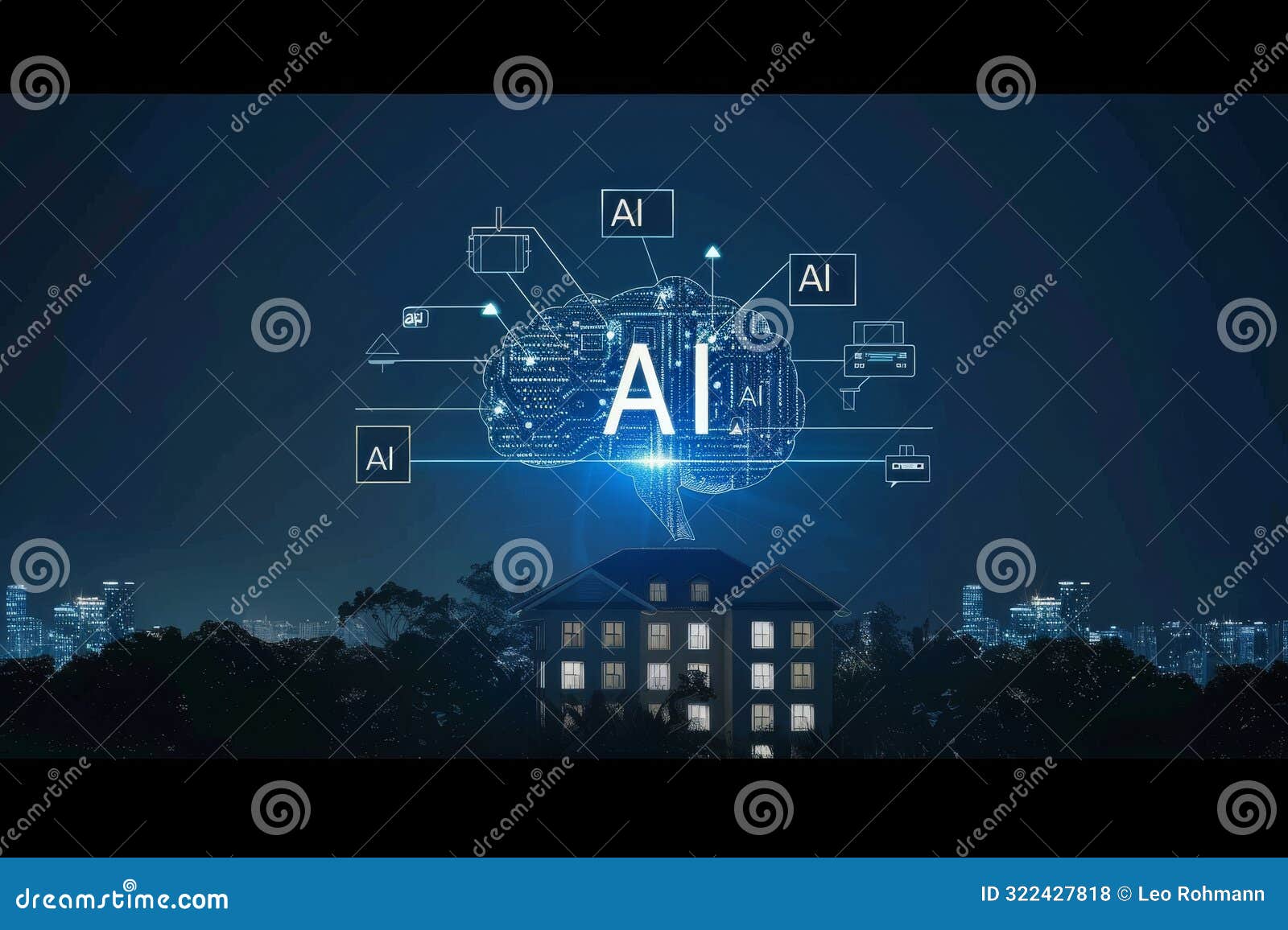 AI Network Graphic on a Dark Background, Symbolizing the ...