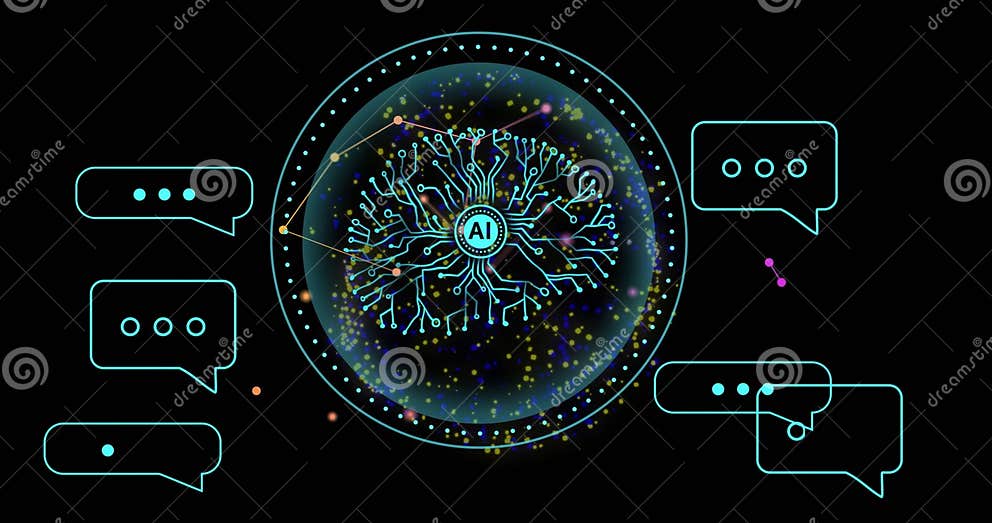 AI Neural Network and Chat Bubbles Image Over Black Background with ...