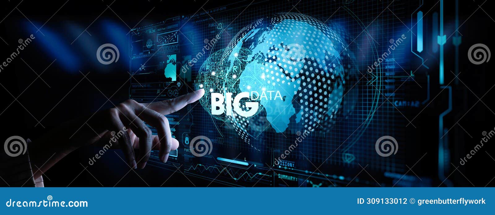 AI Powered for Big Data World and Globe Icon Ui with Hand Selecting and ...