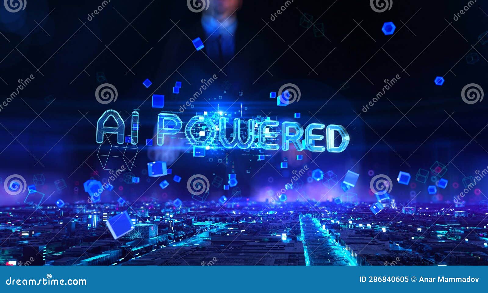 AI Powered- Businessman Working and Touching with Virtual Reality at ...