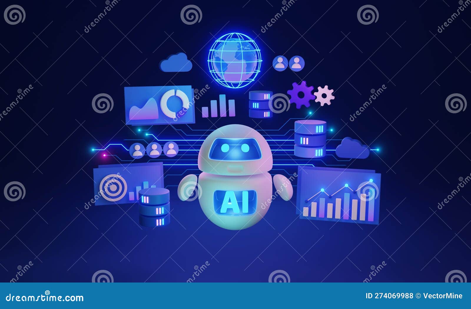 AI Powered Data Analytics and Automated Info Research 3D Illustration ... AI Powered Data Analytics and Automated Info Research 3D Illustration ...