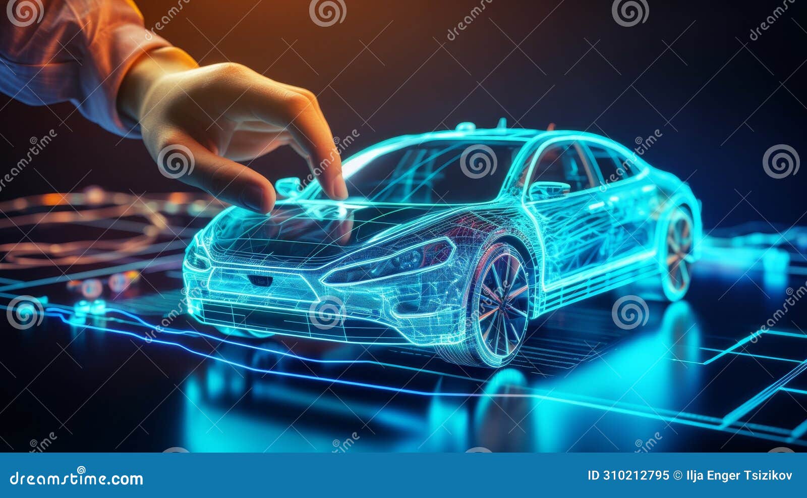 Ai Powered Engineer Designing Electric Car on Holographic Display ...