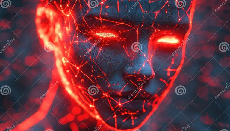AI-Powered Human Head Connected To a Cyber Network of Intelligence ...