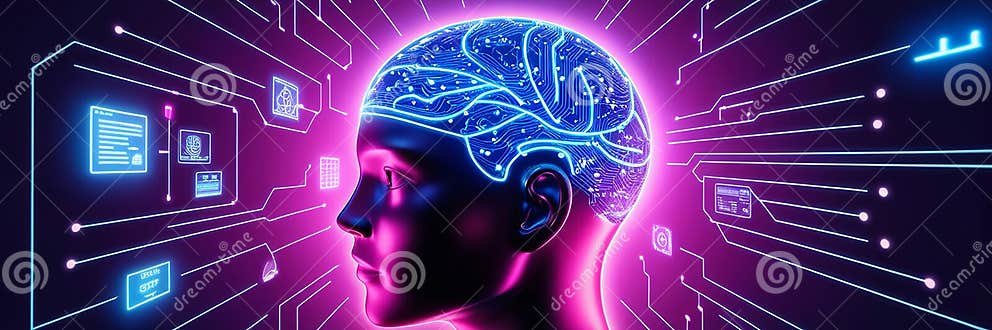 AI-powered Humanoid Head with Neural Networks Processes Data, Artificial Intelligence Deciphers ...