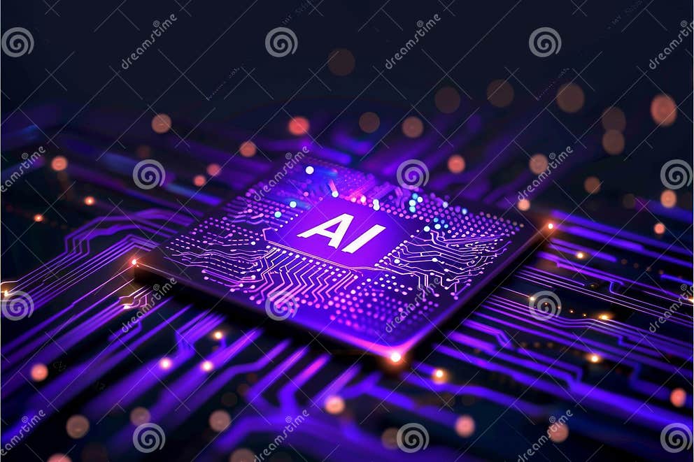 AI Powered Microchip with Glowing Elements, Symbolizing Advanced ...