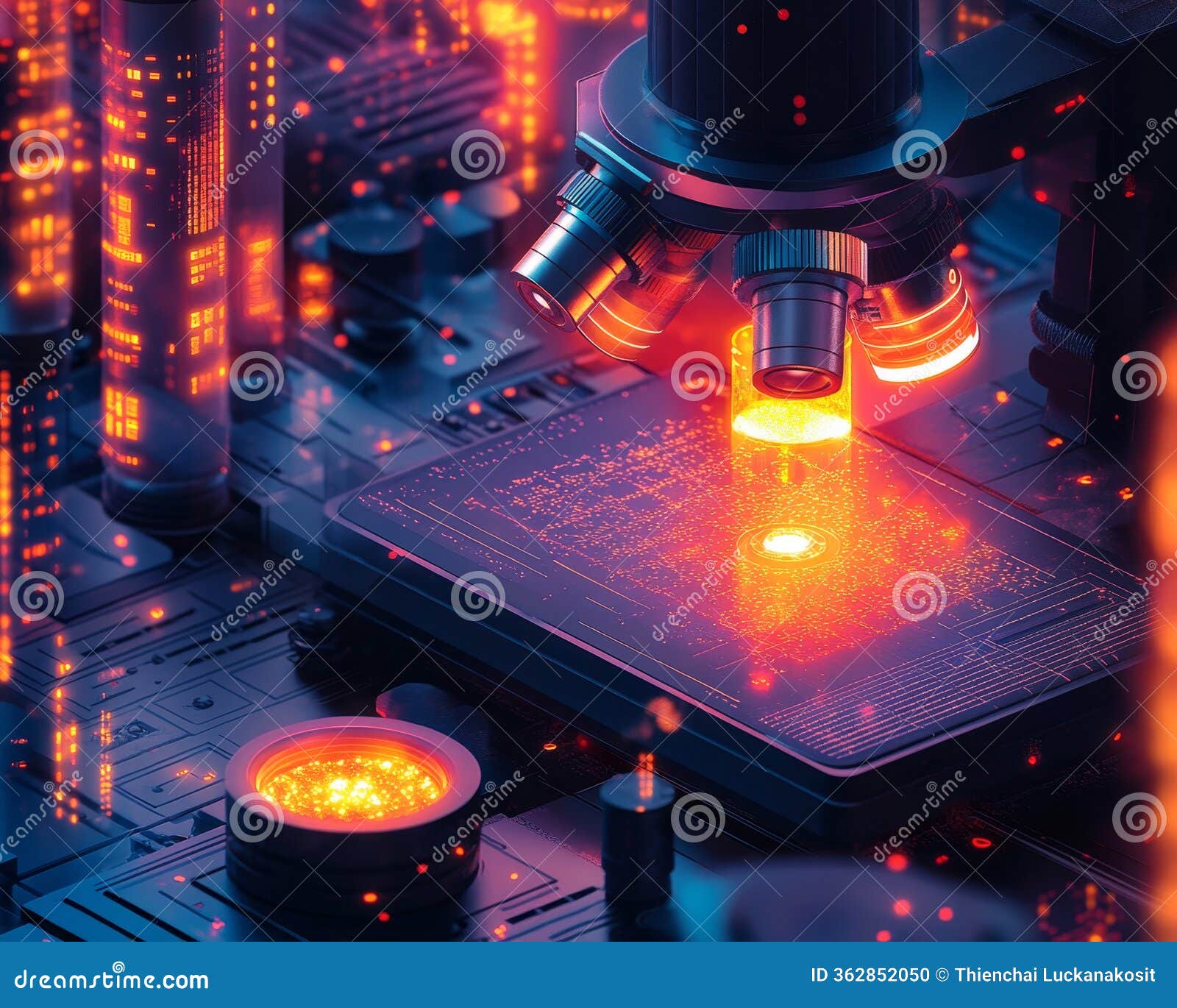 AI Powered Microscope Examining Biological Samples with Glowing Details ...