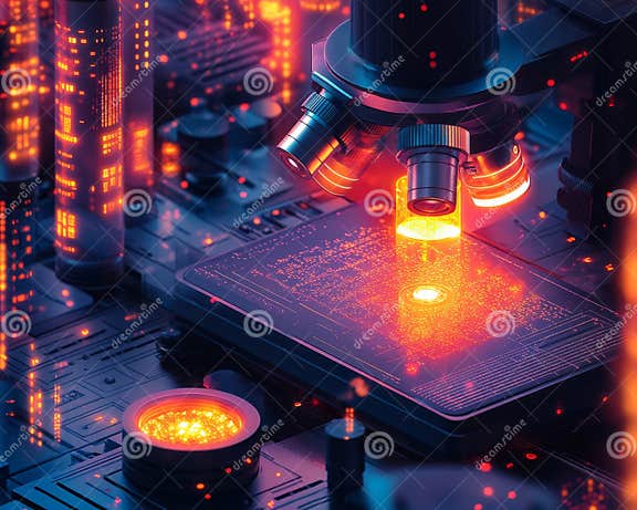 AI Powered Microscope Examining Biological Samples with Glowing Details ...
