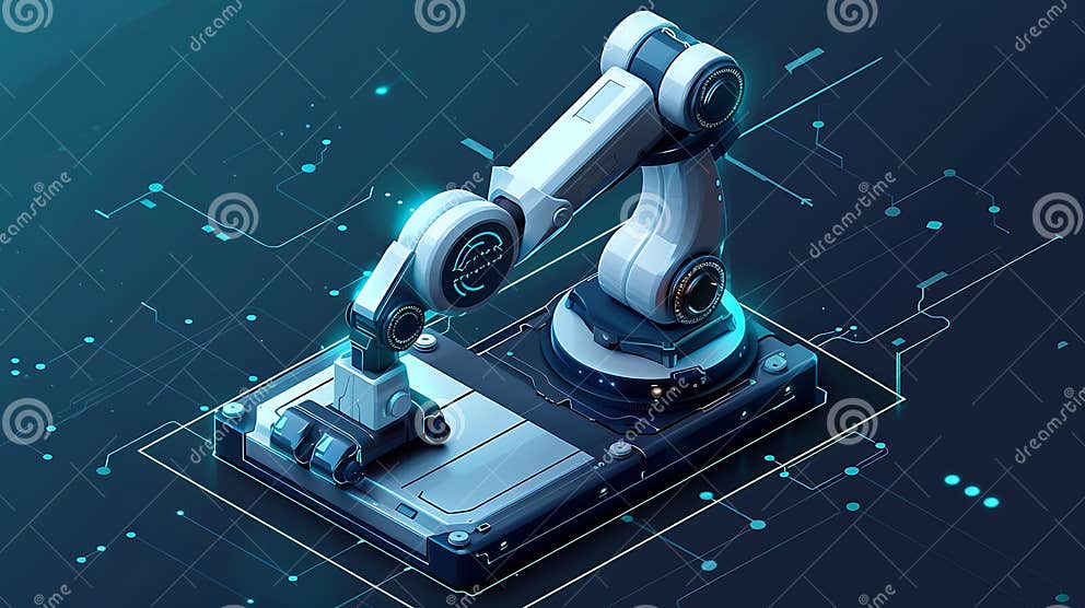 AI-powered Robotic Arm in Isometric 3D Rendering Style Stock Photo ...