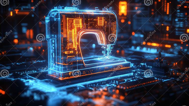 AI-Powered Sewing Machine with Integrated Digital Data Stream Stock ...