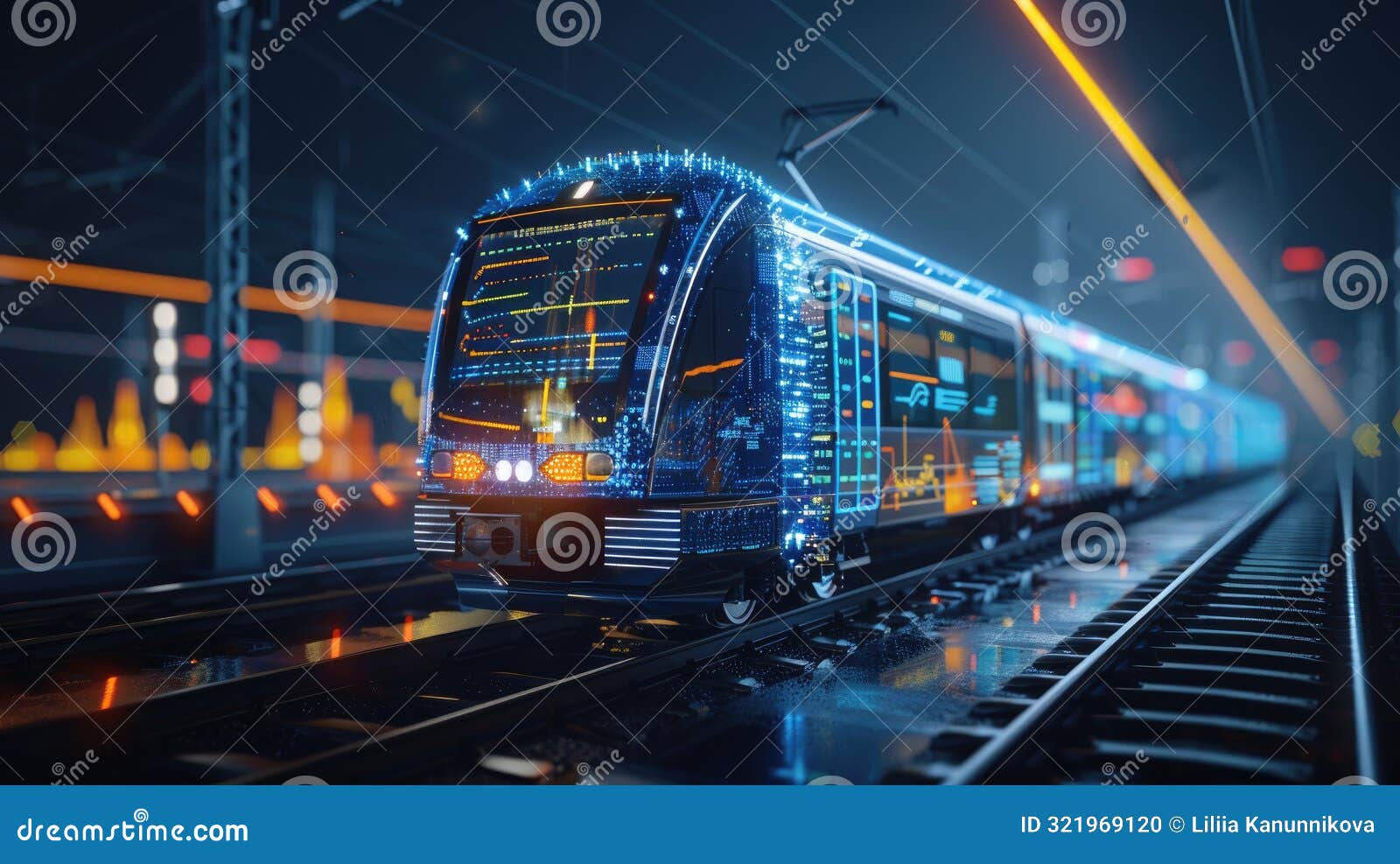 An AI-powered Train Racing on Tracks, Its Glowing Lines and Holographic ...