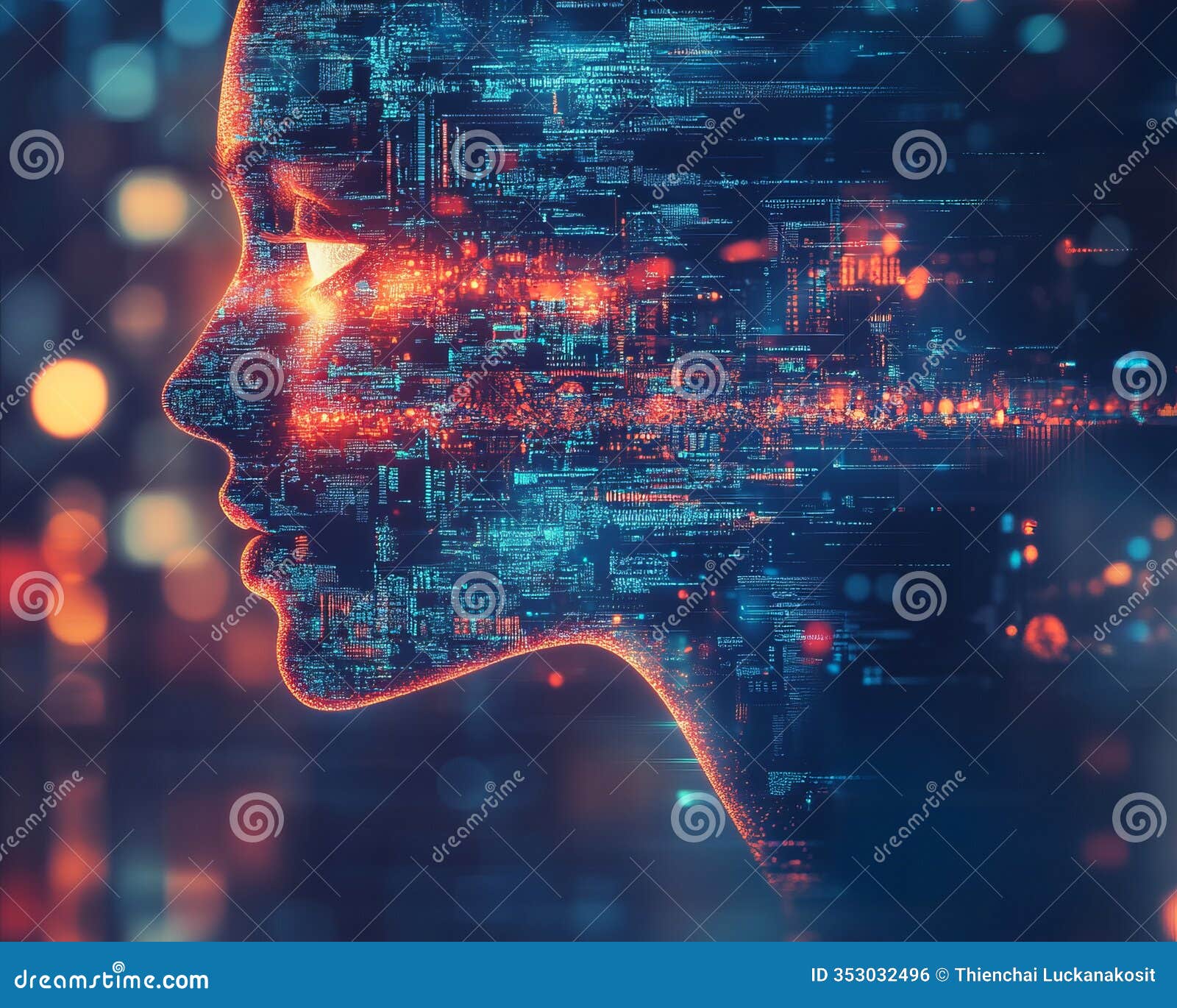 AI Processing Big Data Visualized in Human Silhouette with Vibrant ...