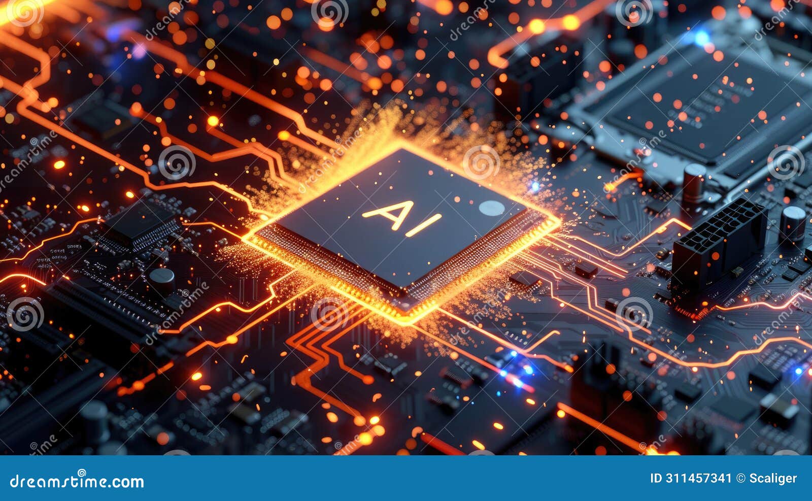 AI Processor on Circuit Board, Microchip of Artificial Intelligence on ...