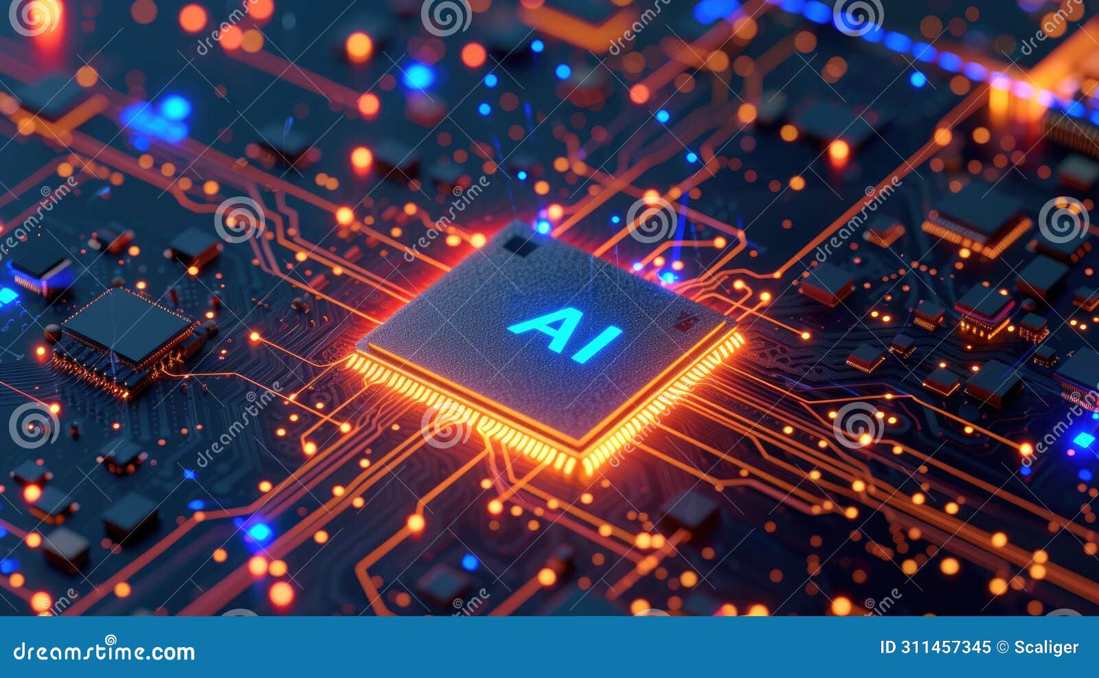 AI Processor on Circuit Board, Microchip of Artificial Intelligence on ...