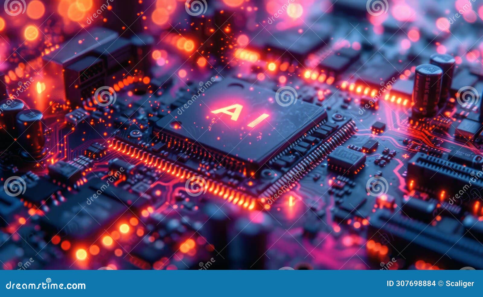 AI Processor Glows with Neon Light, Microchip of Artificial ...