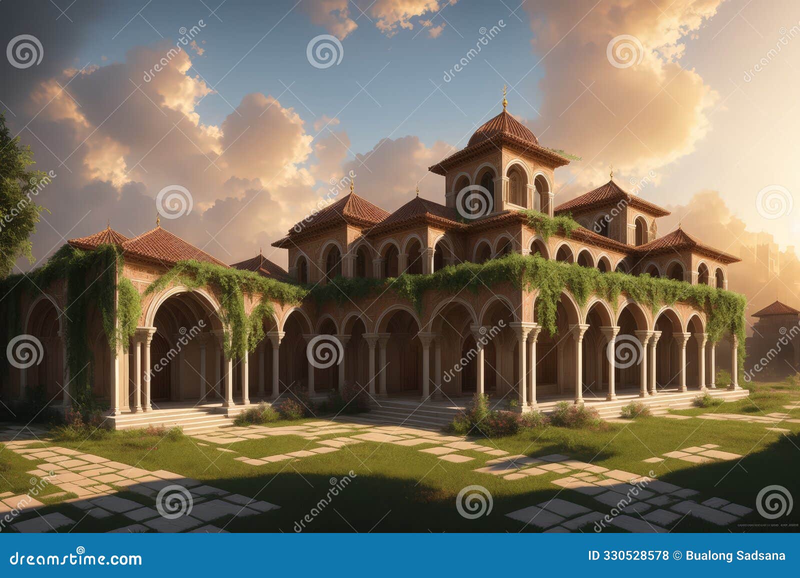Large Building with Clock Tower Stock Illustration - Illustration of ...