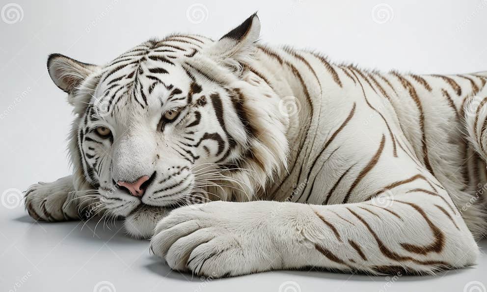 White Tiger Laying Down on Surface Stock Illustration - Illustration of ...