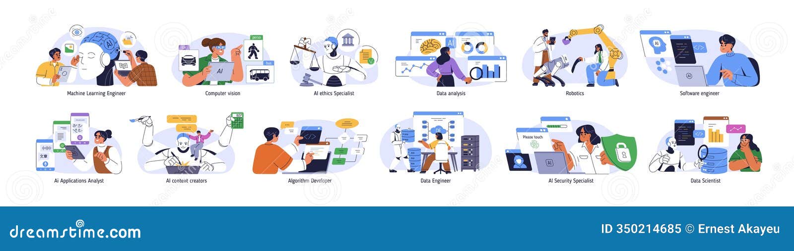 AI Professions Set. Artificial Intelligence Workers, Machine Learning ...
