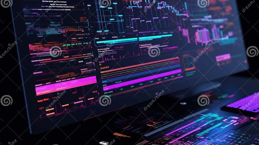 AI Programming Interface with Code and Algorithm Graphics on the Screen ...