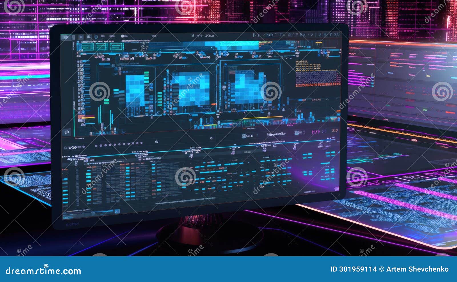 Ai Programming Interface With Code And Algorithm Graphics On The Screen