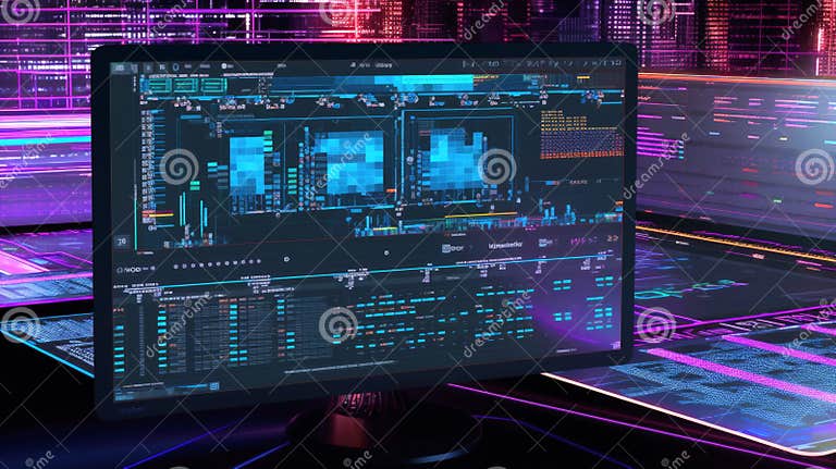 AI Programming Interface with Code and Algorithm Graphics on the Screen ...