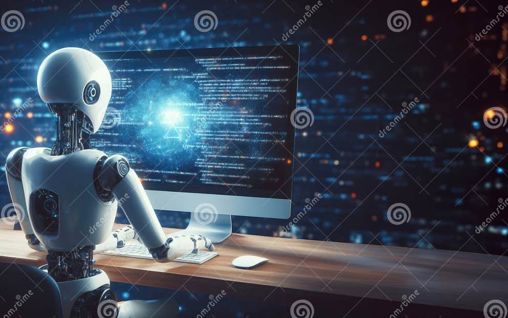 AI Replacing Jobs Illustration. AI Revolution - Robot Coder at Work ...