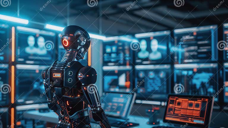An Ai Robot Is Analyzing Data In A Futuristic Control Center With Advanced Robotics Stock Image