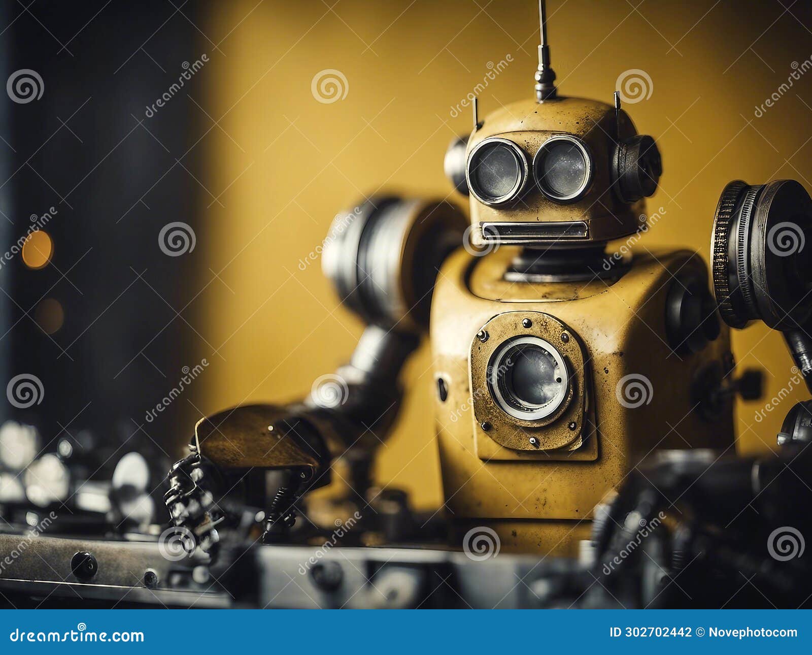 AI Robot Android. Old Rusting Vintage Robot of Yellow Color. AI ...