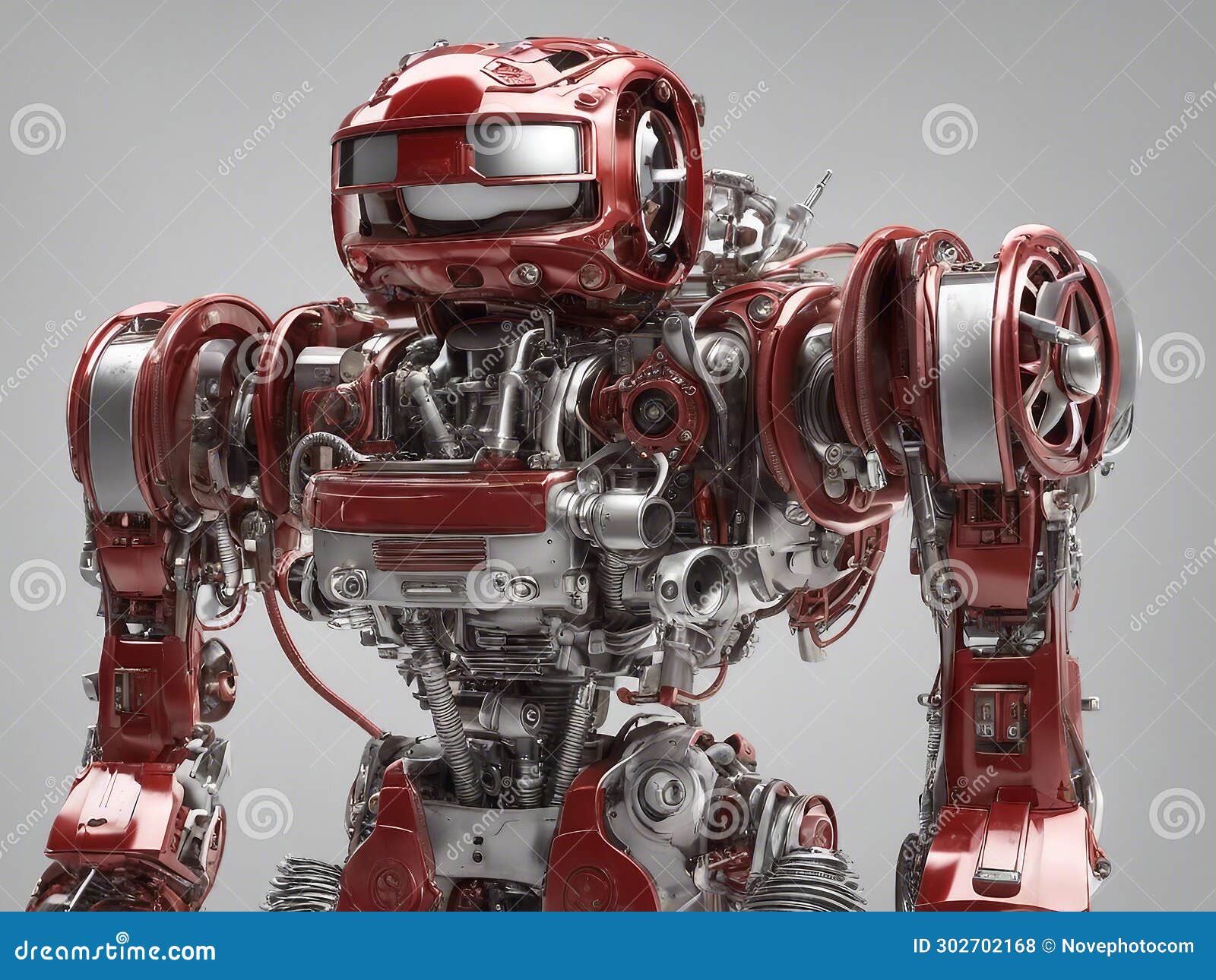 AI Robot Android. Technological Red Robot Close-up. Futuristic Droid ...