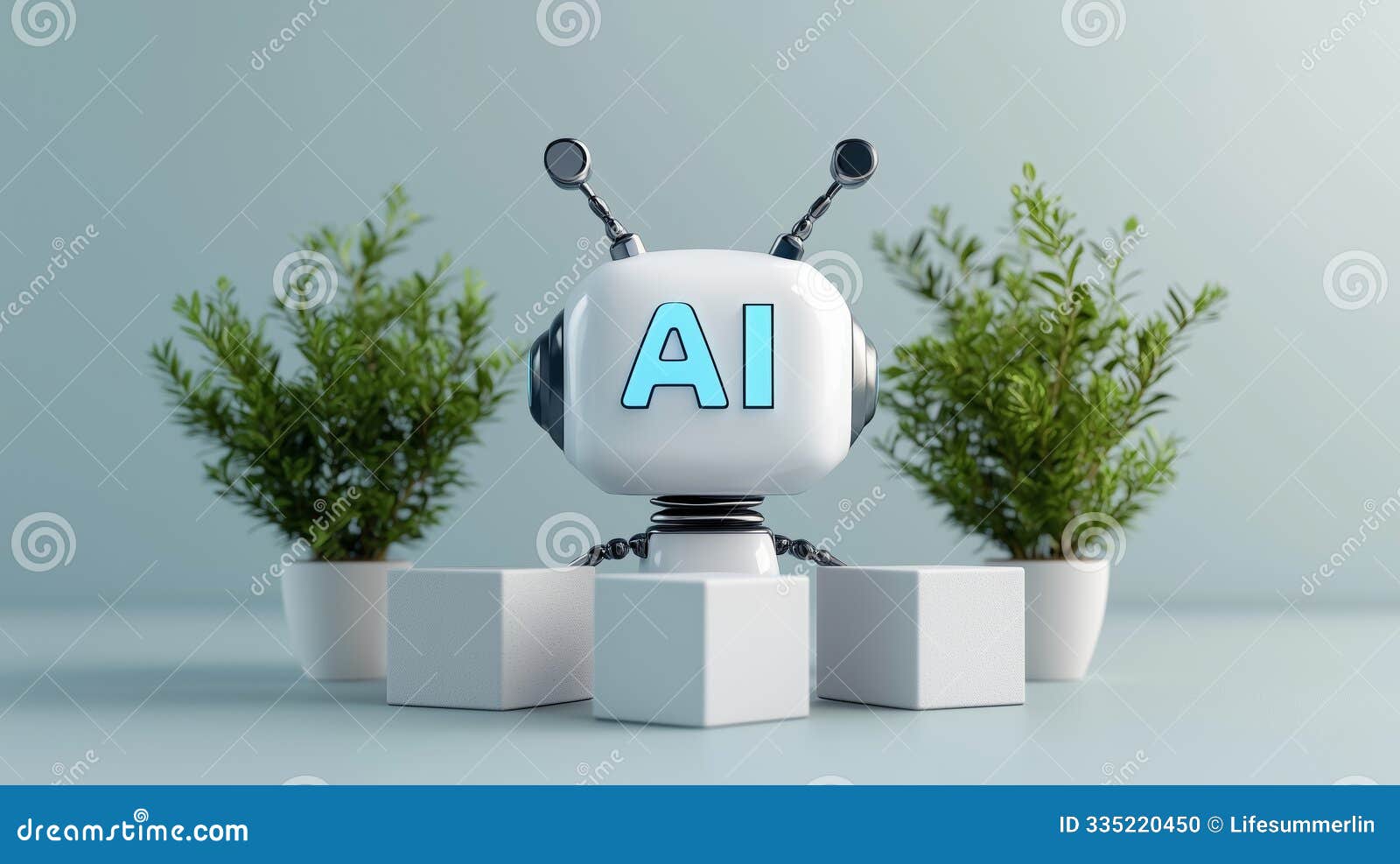 AI Robot with Antennas and Plants in a Futuristic, Tech-meets-nature ...