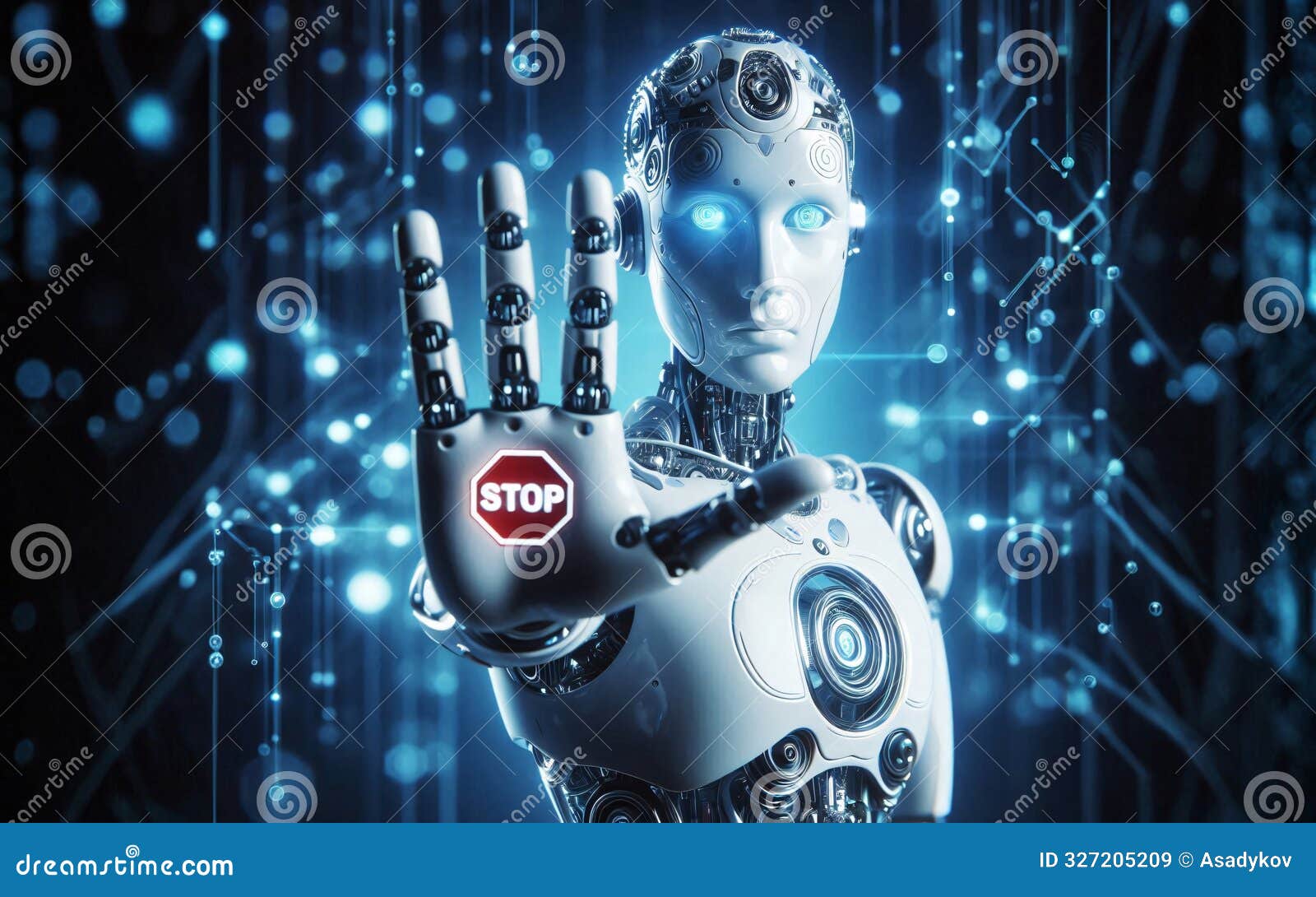 Ai Robot Artificial Intelligence Stop Halt Prohibition Warning Hand Signal Gesture Stock ...