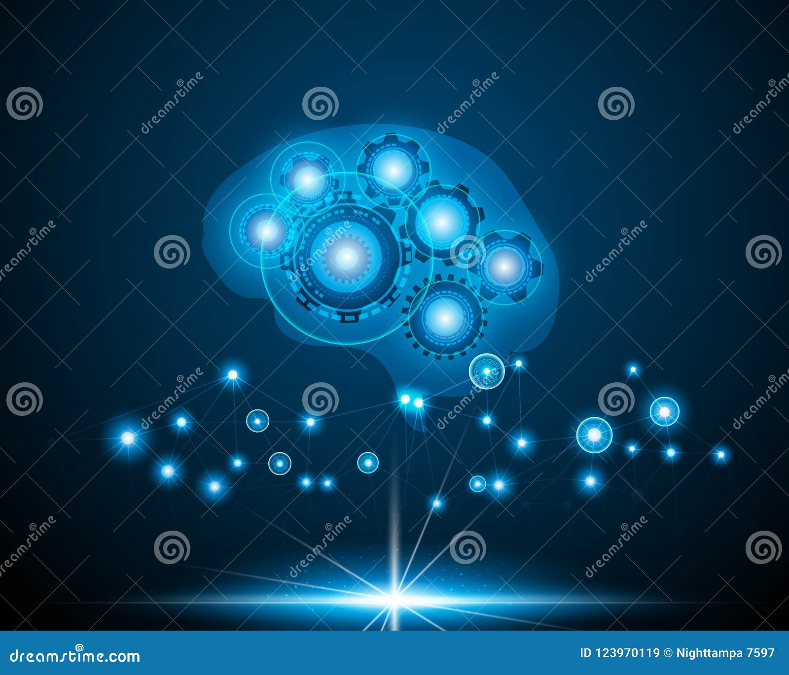 AI Robot Brain, Over Blue Background with Data Network Online Stock ...