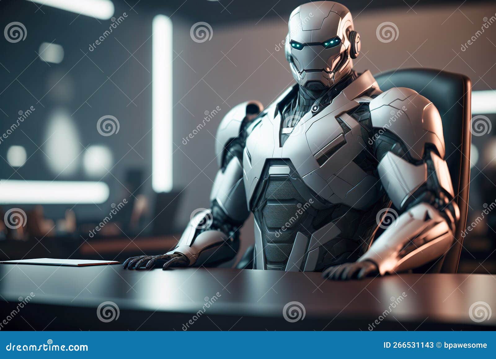 AI Robot CEO or Boss Sitting Behind a Desk, Generative AI Stock ...
