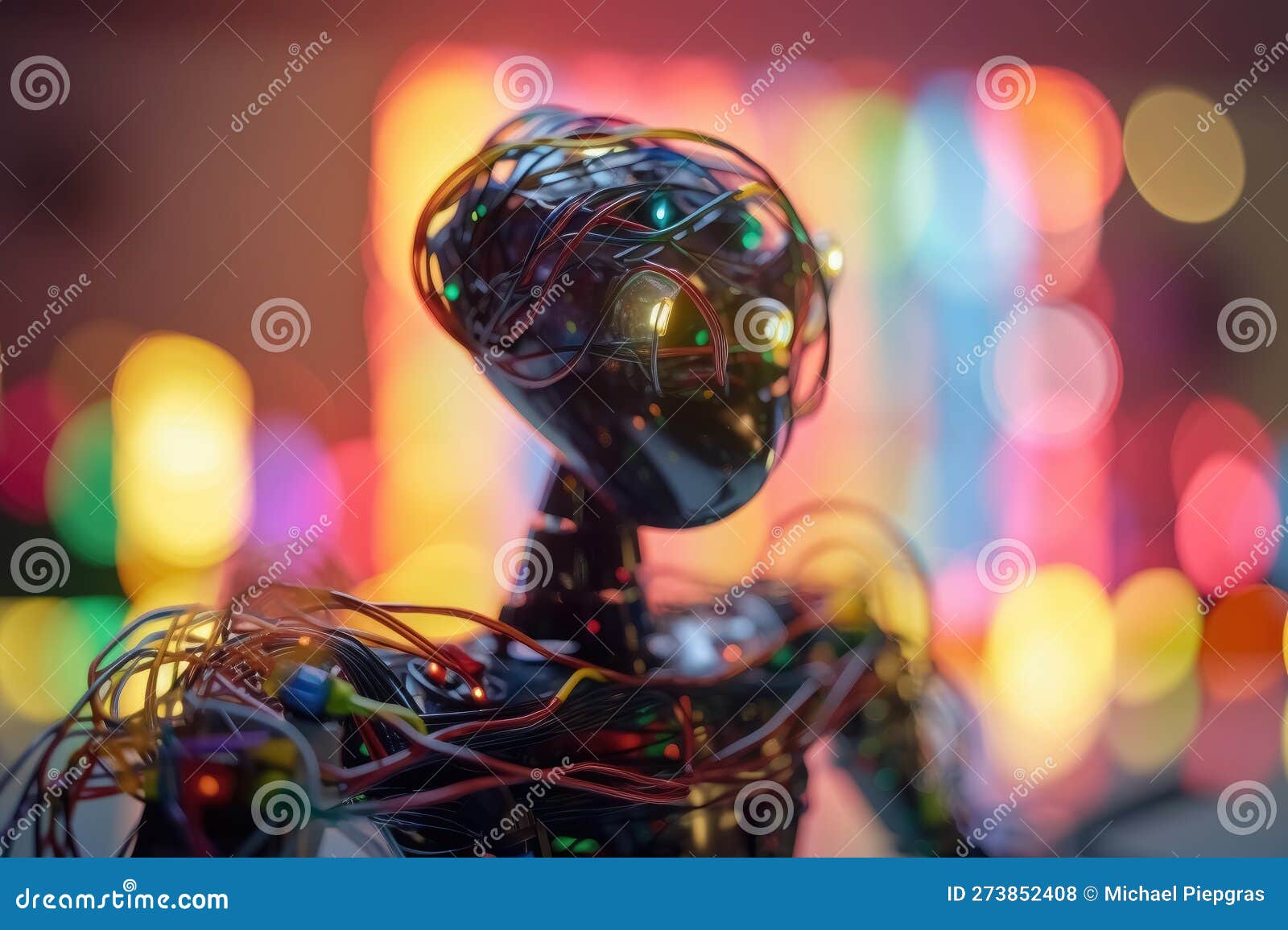 An AI Robot almost Completely Wrapped in Brightly Coloured Fibre Optic ...